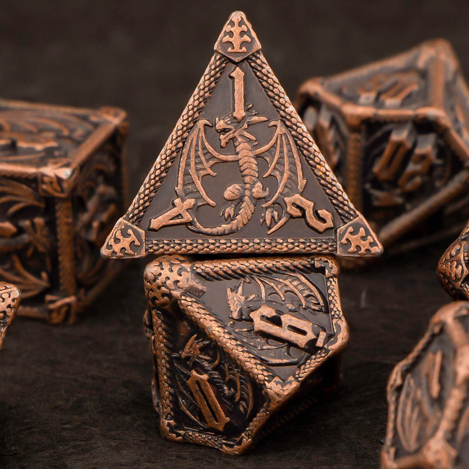 KERWELLSI Role Playing dice, Ancient Metal D&D Dice Set, Dragon DND Dice Sets, D and D Role Playing Dice, RPG D20 D12 D10 D8 D6 D4