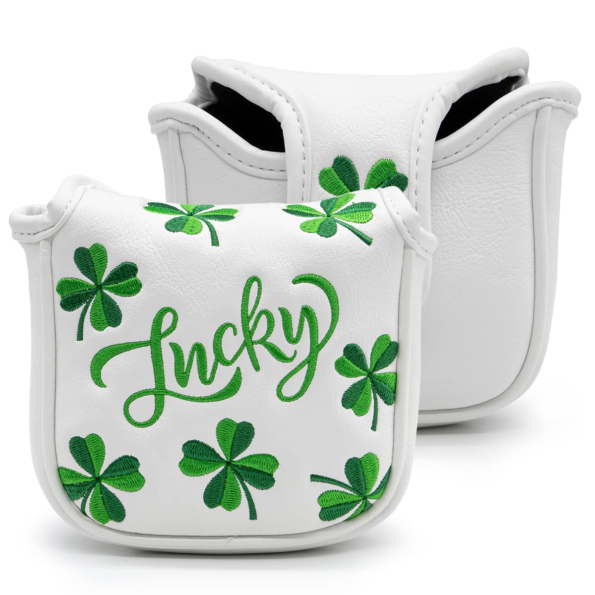 Golf Square Heel Shaft Mallet Putter Cover Headcover, Magnetic Closure Elegant Embroidery Premium Leather Golf Large Mallet Headcover