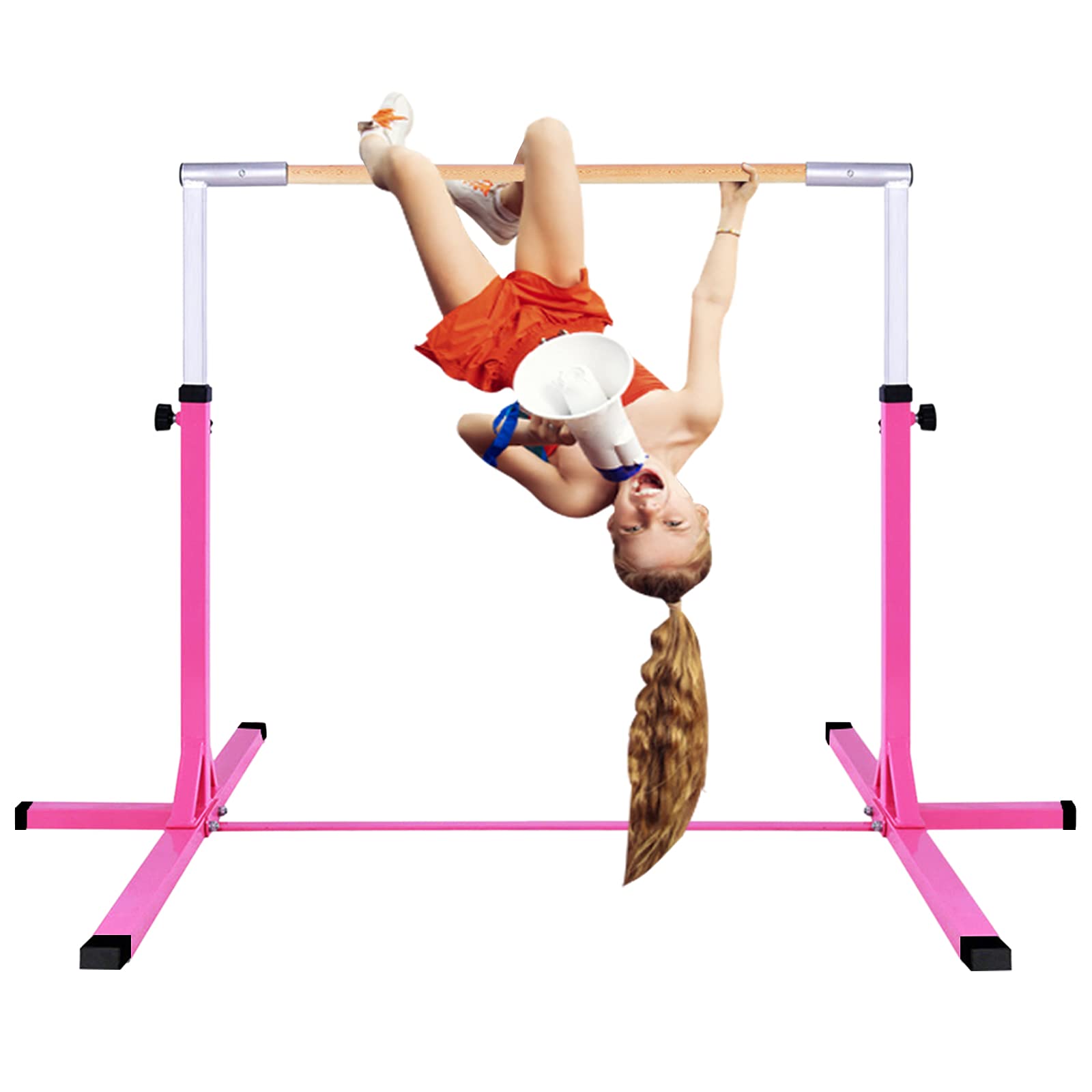 EASIGO Gymnastics Junior Training Bar - Stainless Steel 36"-59" Adjustable Weights Gymnastics Bars 1-4 Levels, 220 lbs Weight Capacity, Suit for Indoors, Home Practice (Pink)
