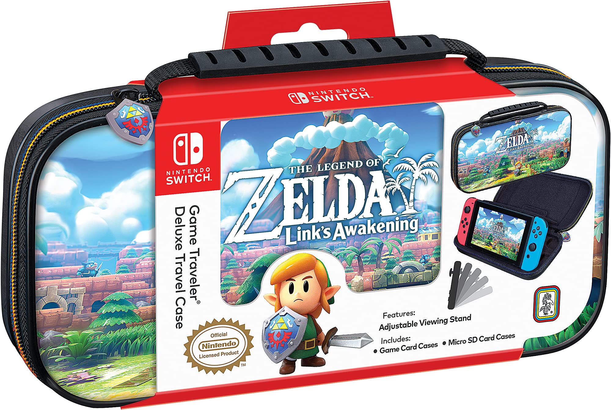 Game Traveler Zelda Nintendo Switch Case - Switch Carry Case for Switch OLED, Switch and Switch Lite, Hard Portable Travel Case, Adjustable Viewing Stand & Bonus Game Cases, Deluxe Carry Handle