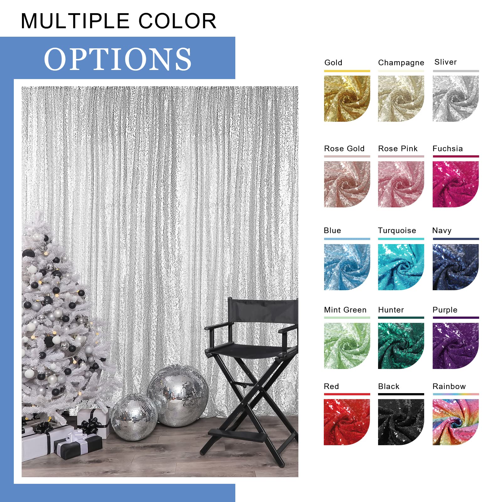 Hahuho Rose Gold Sequin Backdrop Curtain, 4PCS 2FTx8FT Glitter Backdrop Curtain for Parties, Christmas, Wedding, Party Decoration(4 Panels, 2FT x 8FT, Rose Gold