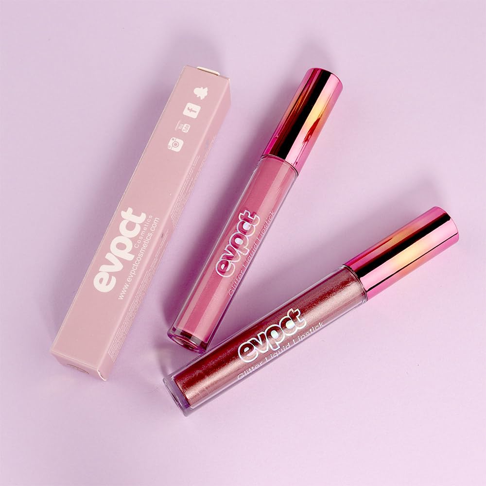 evpct 2Pcs Mauve & Taupe purple Matte to Glitter Liquid Lipstick Long Lasting Lip Set Kit for Women Diamond Shiny Glitter Sparkly Glossy Metallic Shimmer Sparkle Waterproof Lipstick Lip Gloss 01+08