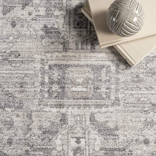 nuLOOM Brielle Machine Washable Vintage Medallion Runner Rug, 2' 6" x 12', Grey, Rectangular, 0.1" Thick
