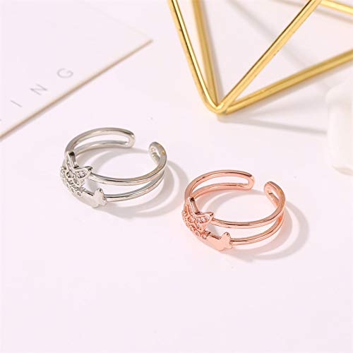 Flzaitian Gold Silver Rose Gold Butterfly Statement Ring Opening Adjustable Double Butterfly Ring for Woman (Silver)