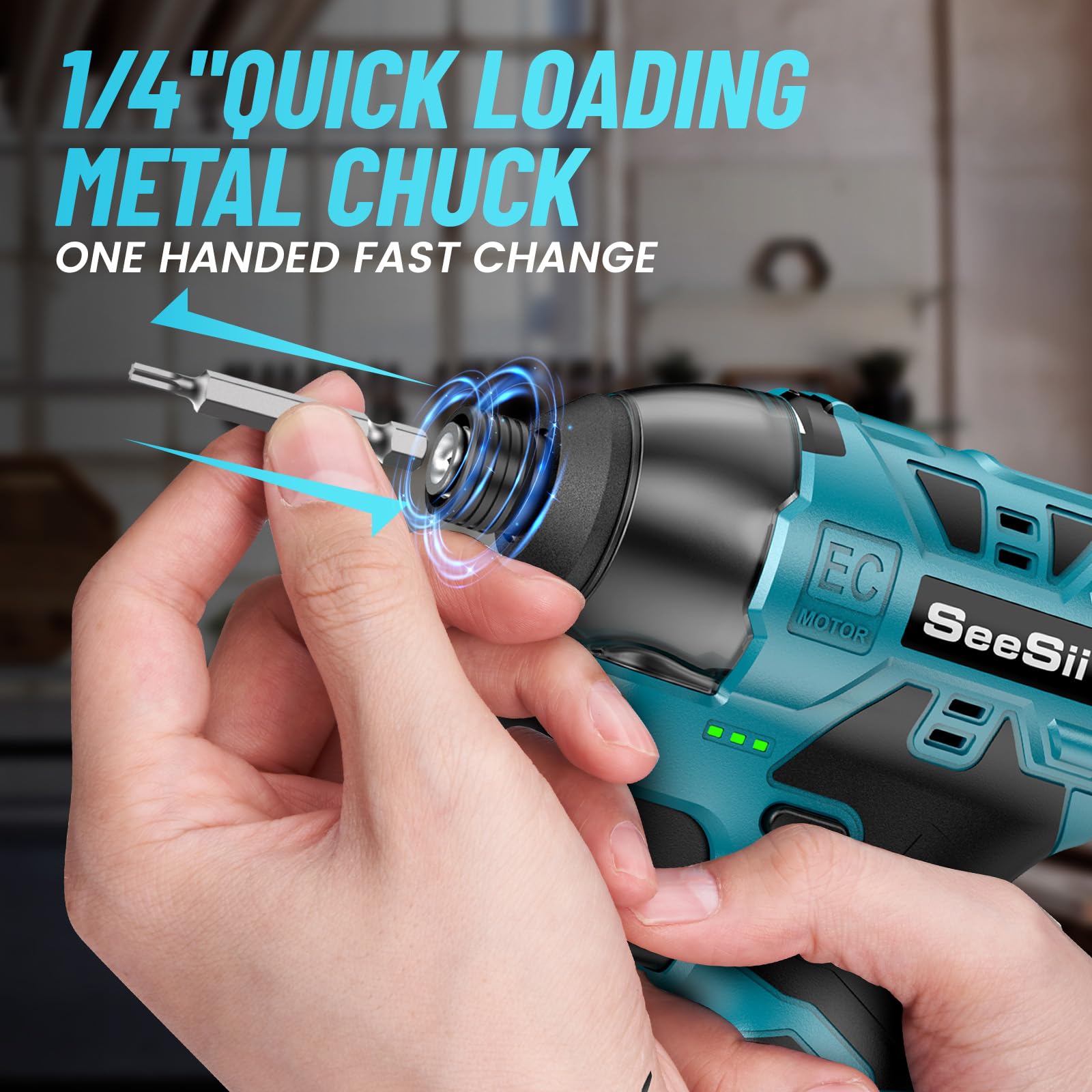 Seesii Impact Driver Kit, 16V Cordless Impact Driver Set w/Max Torque 1240 In-lbs,1/4" Hex Chuck Power Impact Drill w/Two 2.0Ah Battery, 0-2700RPM Variable Speed, 20Pcs Drill Bits, QH140