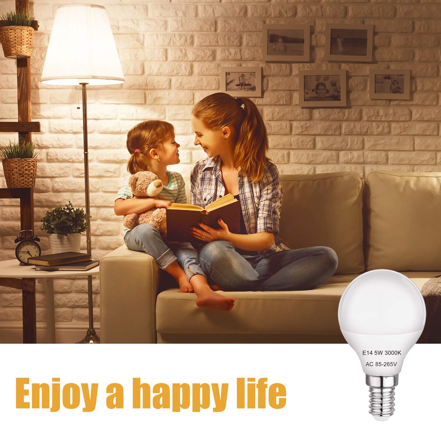E12 LED Light Bulbs 6W for Ceiling Fan, 60W Equivalent Warm White 2700K Candelabra Round Light Bulbs, Small Base LED Chandelier Golf Ball Light Bulbs, Flicker Free, Not Dimmable, 600LM, 6 Pack