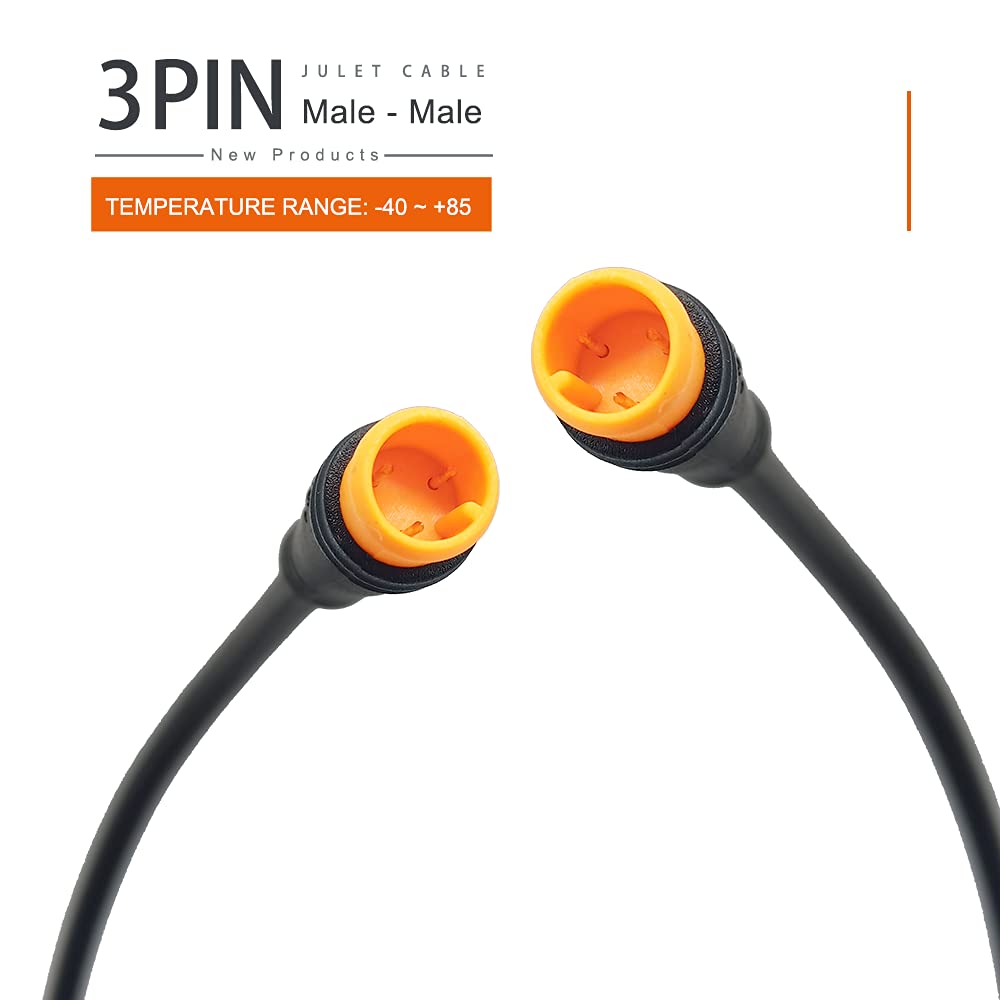 Extension Cable 2Pin/3Pin/4Pin/5Pin/6Pin/9Pin Plug Waterproof Connector for Ebike Kit,Display/Ebrake/Throttle/Shift Sensor/Hub Motor/Mid-Motor Signal Extension Cable (3PIN Male-Male)