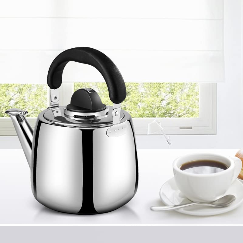 Tea Kettle - 4QT Whistling Tea Pots for Stove Top - Food Grade Stainless Steel Teapot - Classic Stovetop Kettle with Universal Base, Cool Grip Bakelite Handle