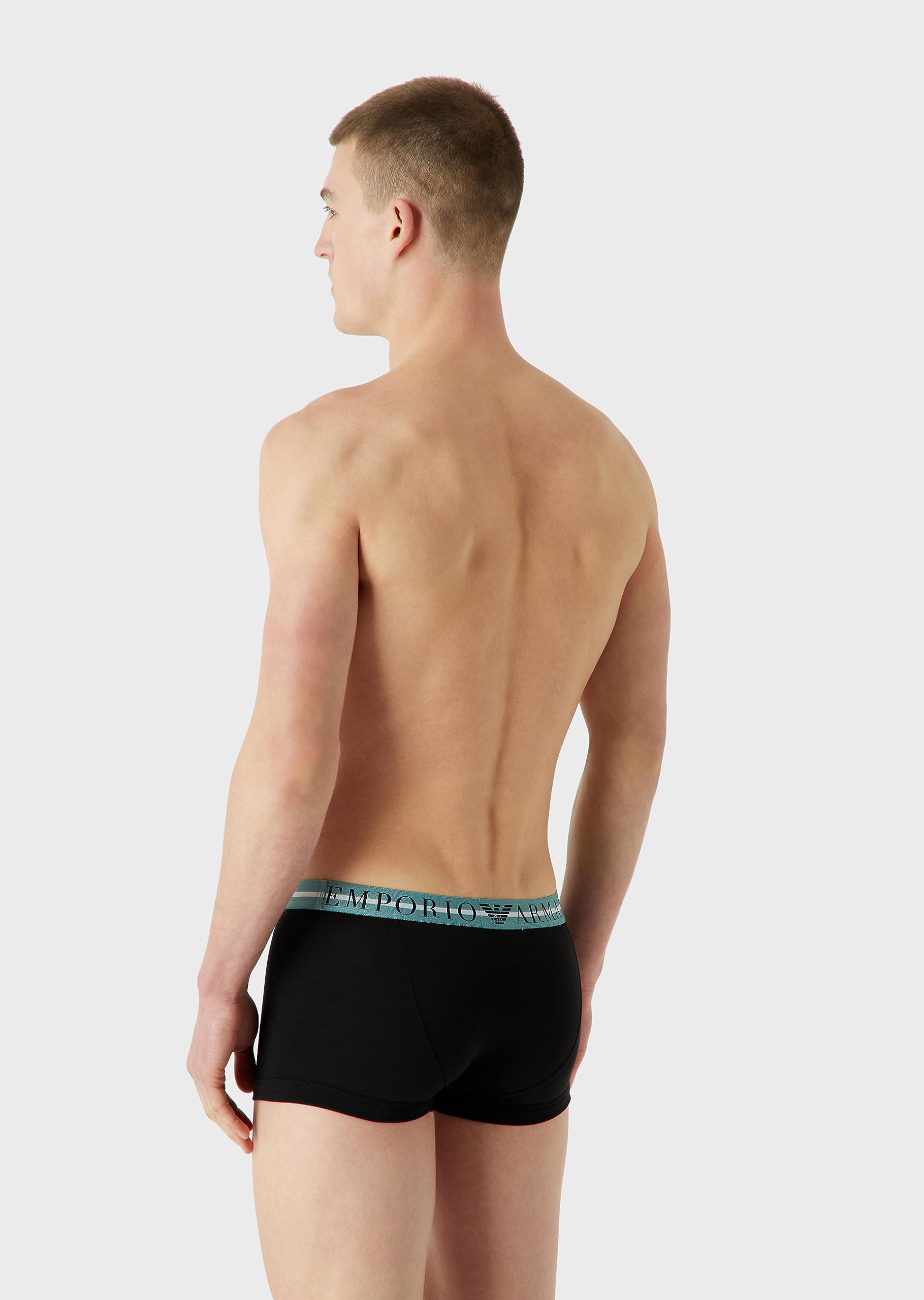 Emporio Armani Men's Mixed Waistband 3 Pack Trunk, Black/Black/Black