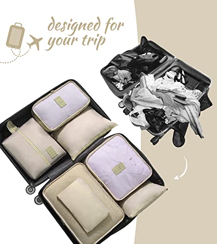 WOOMADA 7 Set Packing Cubes for Suitcases Travel Essentials Luggage Organizer for Travel Accessories Shoe Bag Tioletry Bag Laundry Bag(beige)