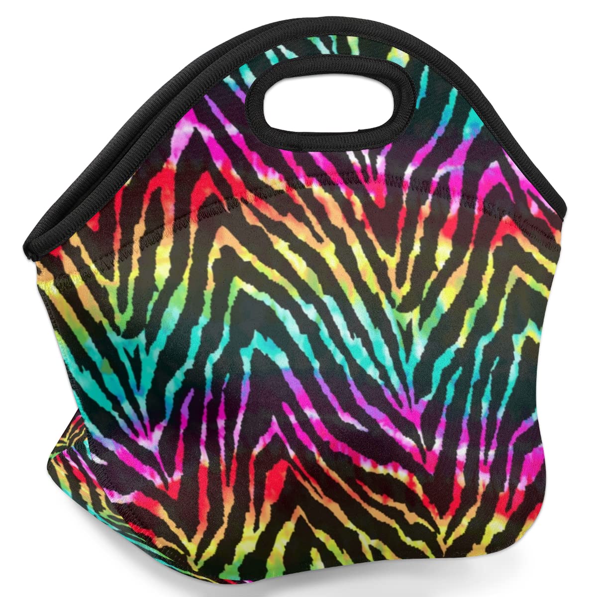 Insulated Neoprene Lunch Bag for Women Men Kids Rainbow Zebra Print Colorful Lunch Box Reusable Small Lunch Tote Bag Cooler Bag for School Work Picnic