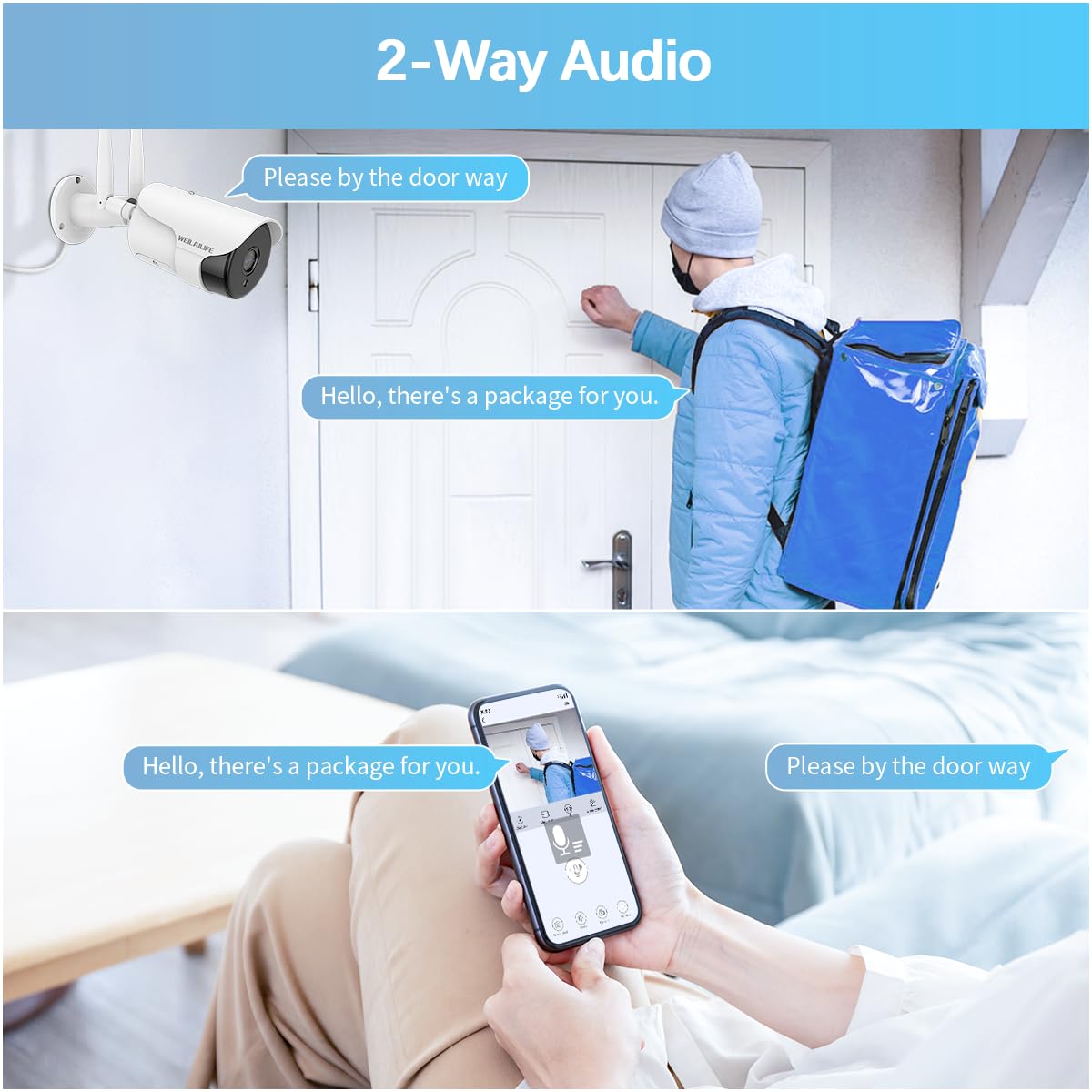 WEILAILIFE 【2-Way Audio & 90ft Night Vision】 3MP Outdoor/Home Wireless Extended Security Camera, Bullet Exterior Surveillance, IP66 Waterproof