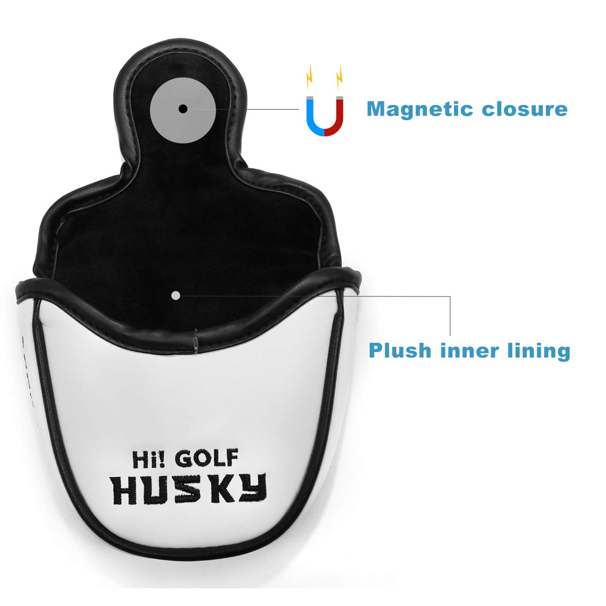 Funny Husky Dog White Mallet Putter Cover Headcover Head Cover Magnetic Thick PU Leather Golf Accessories for Men Women fits Odyssey Scotty Cameron Ping Taylor Made