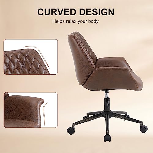 Ermnois Home Office Desk Chair, Fabric Modern Height Adjustable Task Chair with Armrest, Back and Wheels for Living Room Study Room and Bedroom, (New Version 1pc, Brown)