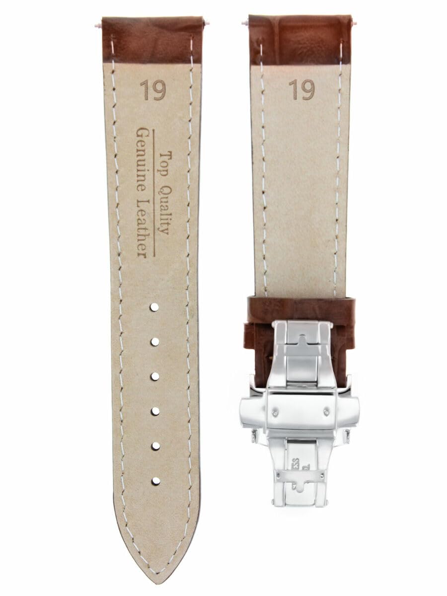 Ewatchparts 19MM LEATHER WATCH STRAP BAND DEPLOYMENT BUCKLE COMPATIBLE WITH IWC PILOT TOP GUN L/BROWN