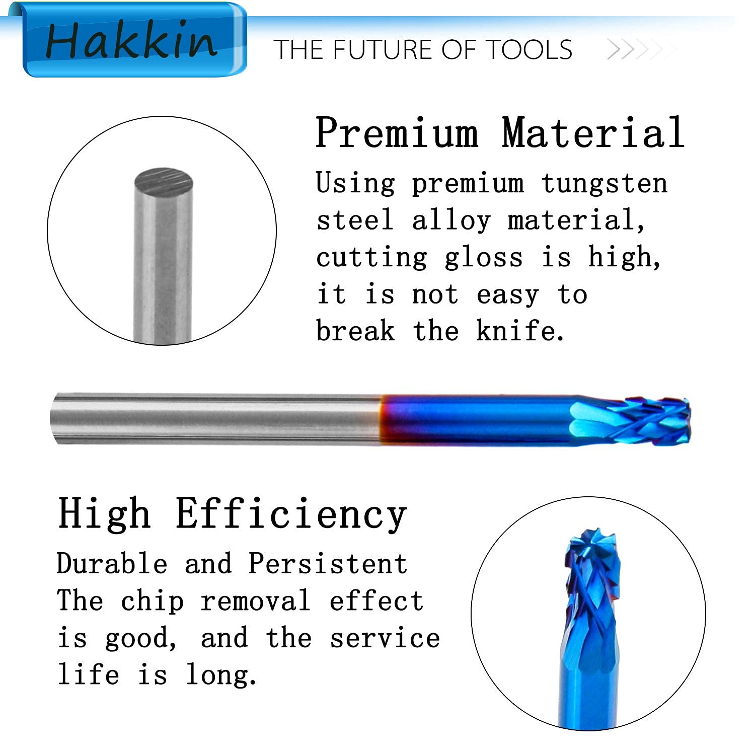 Hakkin 20 Pcs Carbide Rotary Burrs Set, End Mill CNC Router Bit, 1/8" Shank Nano Blue Coating Ball Nose End Mill, Double Cut Coat Rotary Drill for Die Grinder Woodworking, Engraving, Drilling, Carving