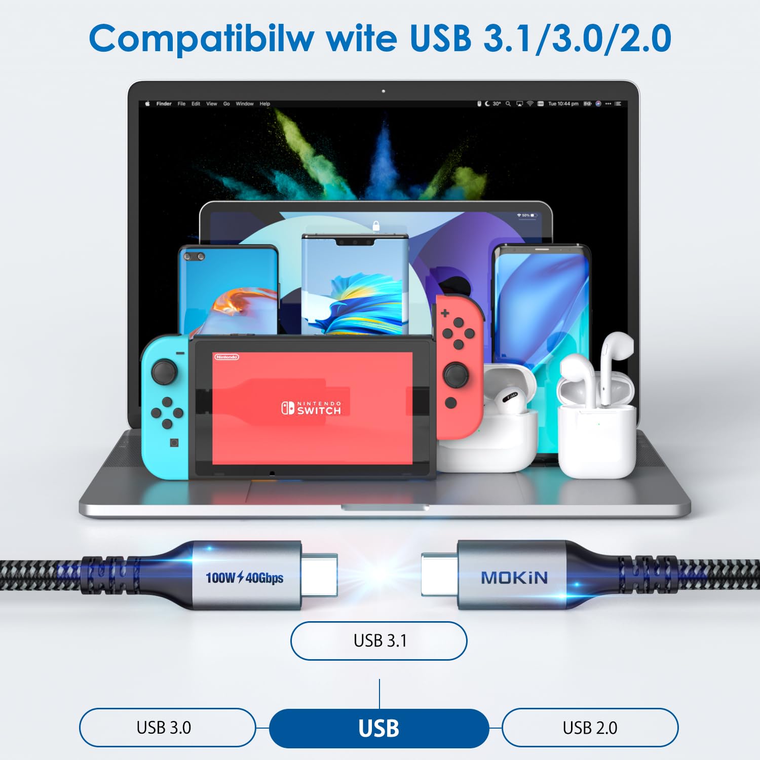 MOKiN USB 4 Cable 4ft, 40Gbps USB Cable with 100W Charging, Supports 5K or 8K Display, USB 4 Cable Compatible with MacBook, Hub, Docking, USB 4 and USB 3