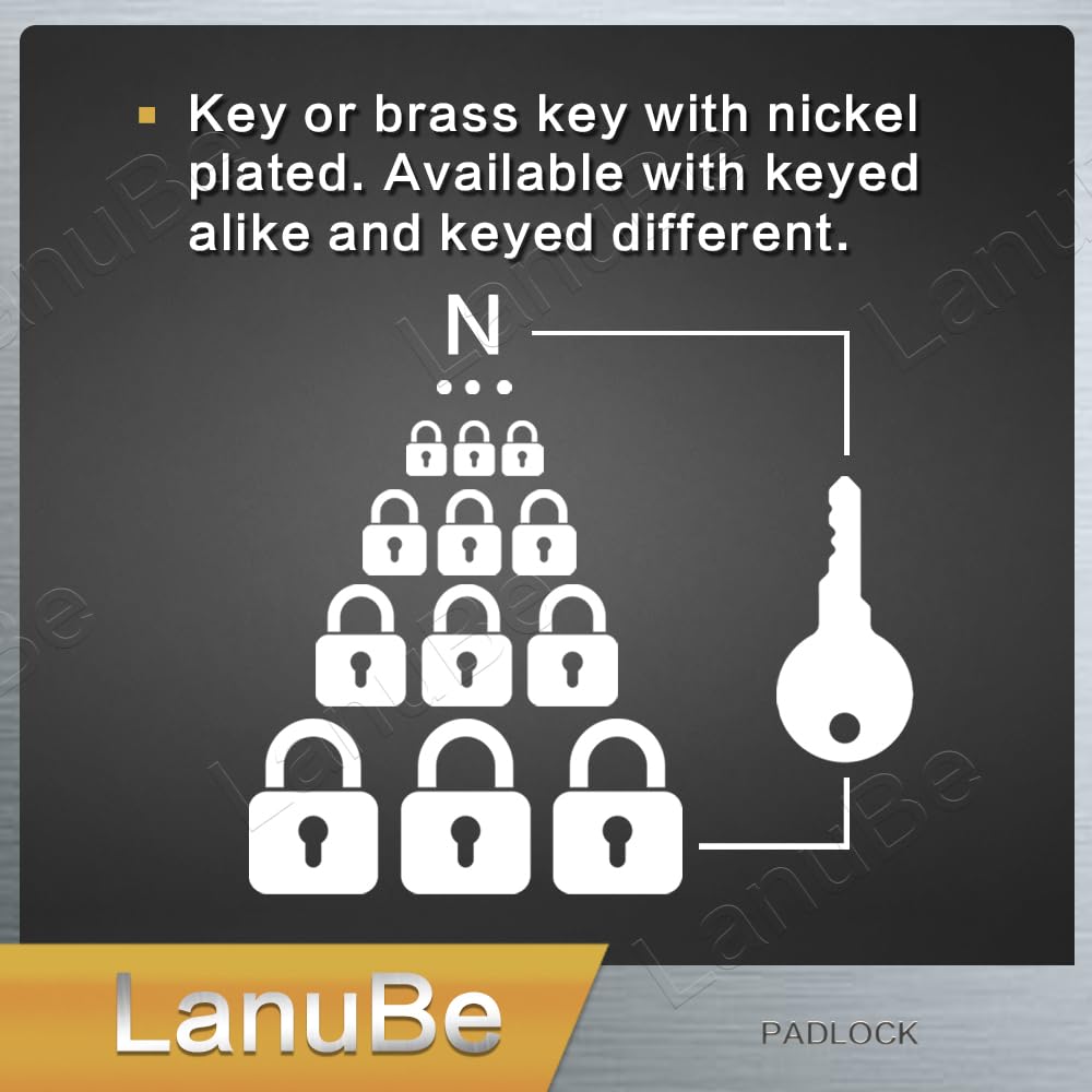 LanuBe Laminated keyed Padlock (1-9/16", 40mm), keyed Alike Locks, Long Shackle,Marked Blue Plastic Hoop, Pack of 6…