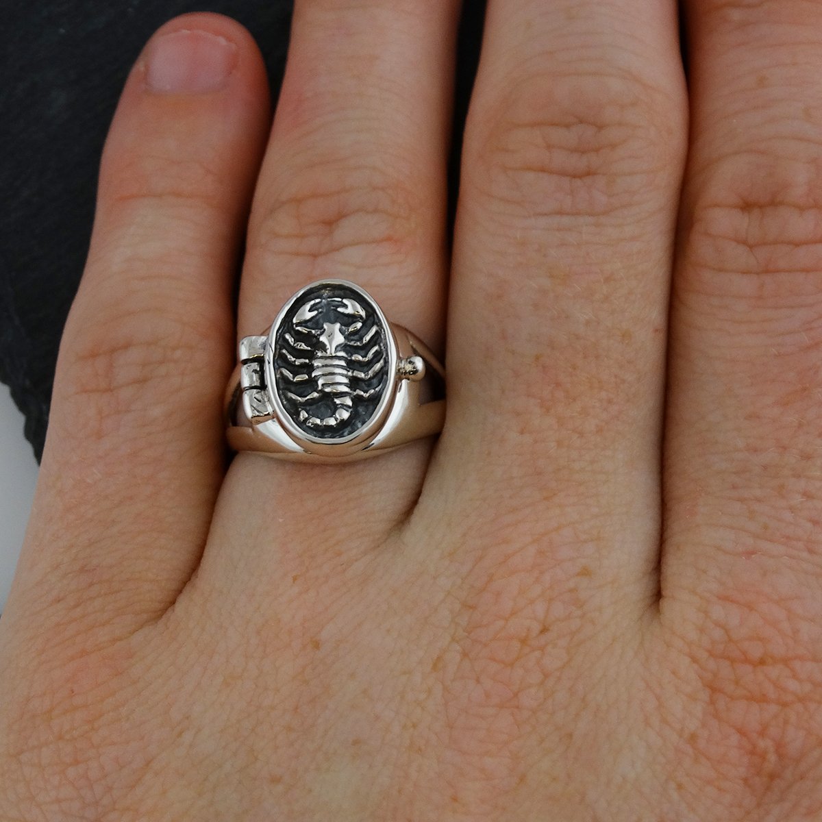 FashionJunkie4Life Sterling Silver Scorpion Poison Ring, Pillbox Rings, Sizes 7-9 (7)