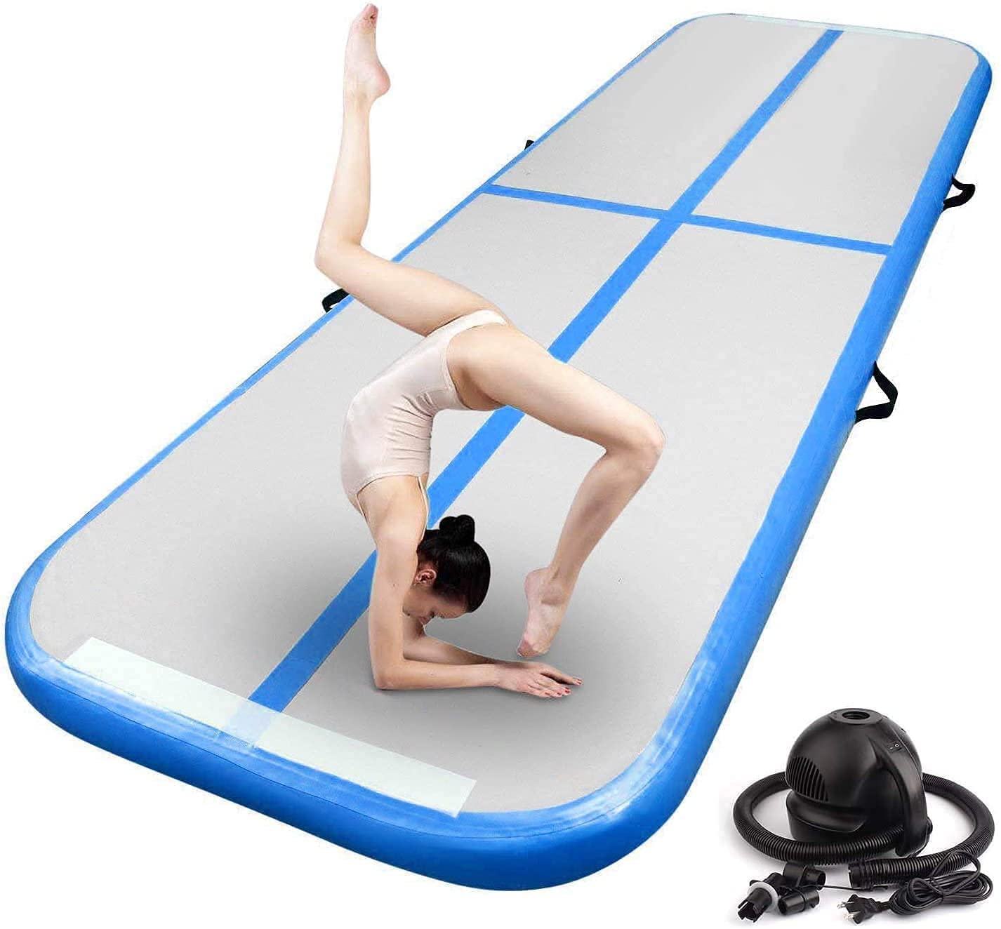 FBSPORT Inflatable Air Gymnastics Mat Training Mats 4 inches Thickness Gymnastics Tracks for Home Use/Training/Cheerleading/Yoga/Water with Pump