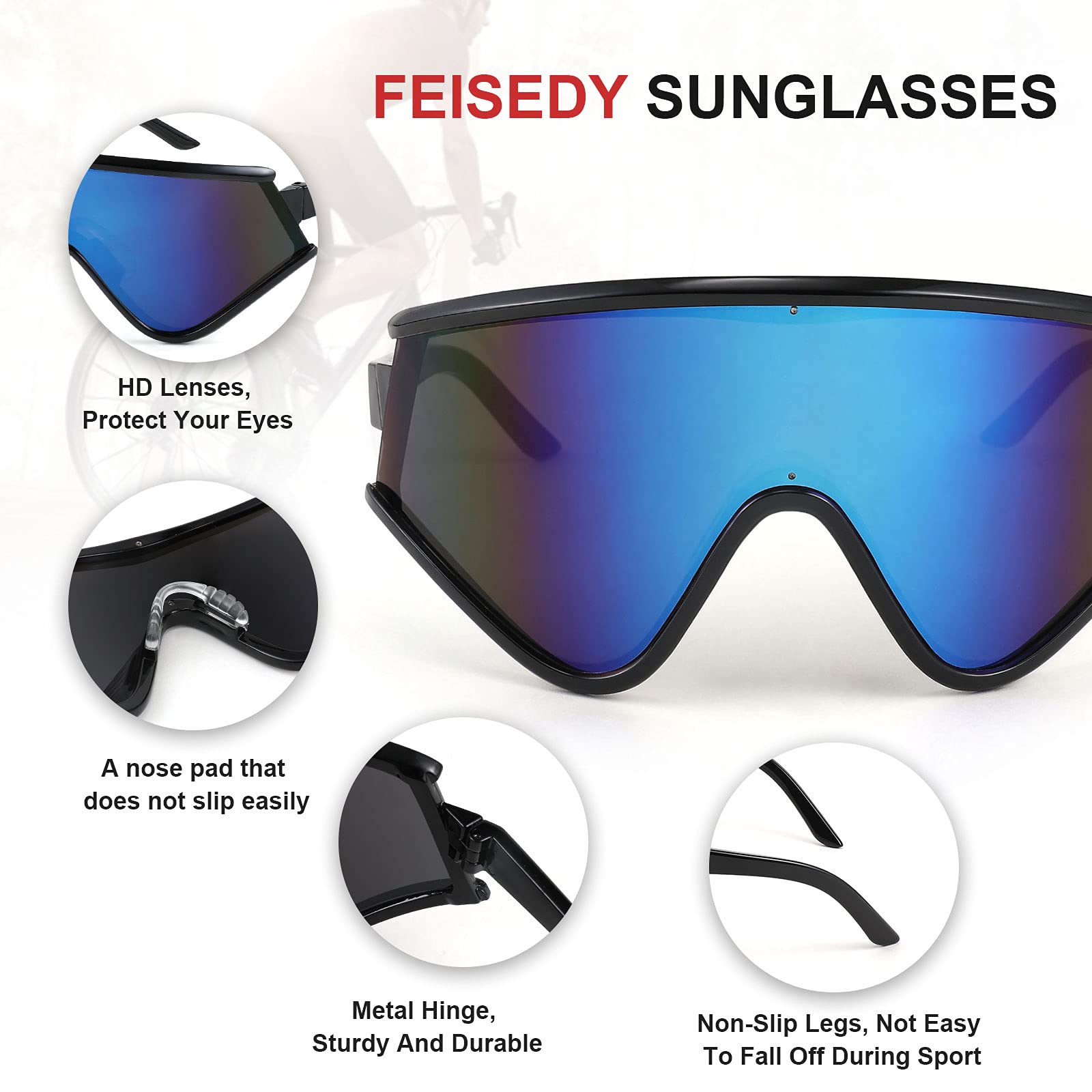 FEISEDY Shield Oversized Wraparound Sunglasses 80s One Piece Outdoor Trendy Sport Glasses Visor for Men Women B2791