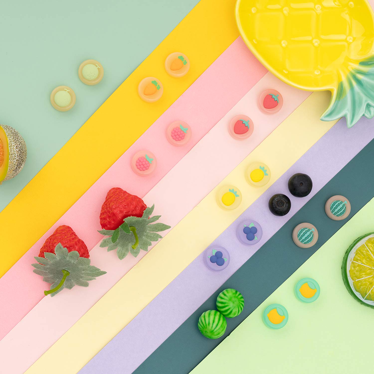 GeekShare 4PCS Fruit Theme Thumb Grip Caps,Soft Silicone Joystick Cover Compatible with Nintendo Switch /OLED/ Switch Lite -- Blueberry and Raspberry