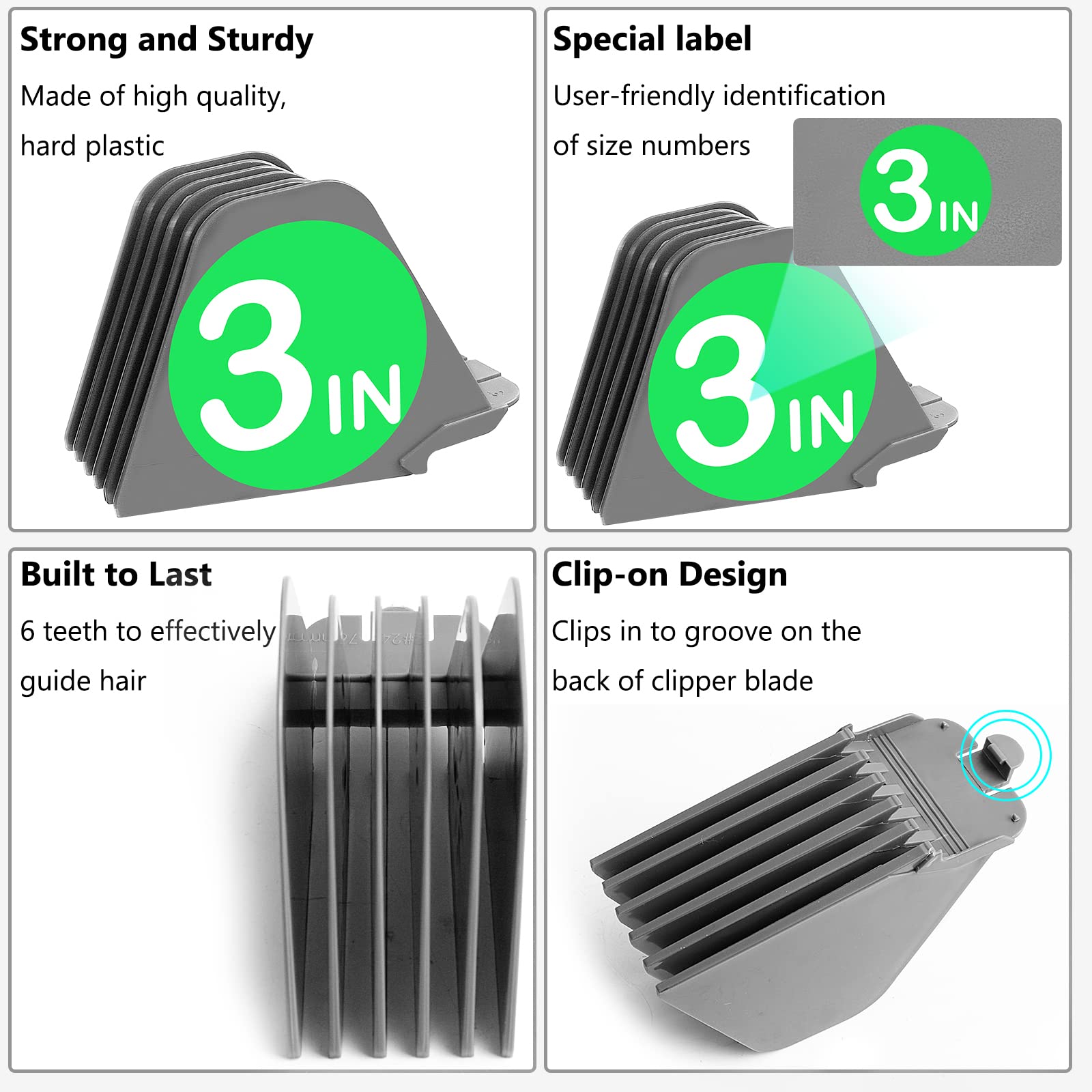 Extra Long Clipper Guards, 4 Set Premium Hair Clipper Guide Comb Set, NO.16 NO.14 NO.12 NO.10 Large Attachment combs, Guides Combs 2" 1.75" 1.5" 1.25" Lengths for Wahl Clipper (Blue)