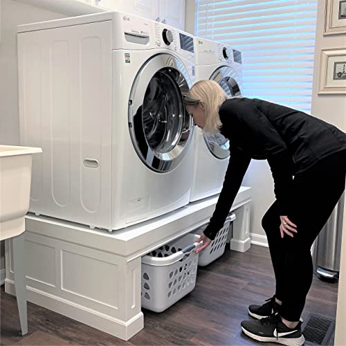 The Elevation Pedestal | Raises Your Washer & Dryer | Custom-Made to Fit All Machines, Samsung, LG, GE, Whirlpool, etc| Adds Storage, Beautifies Your Laundry Room | Premium, Solid Wood, 52-58” Wide