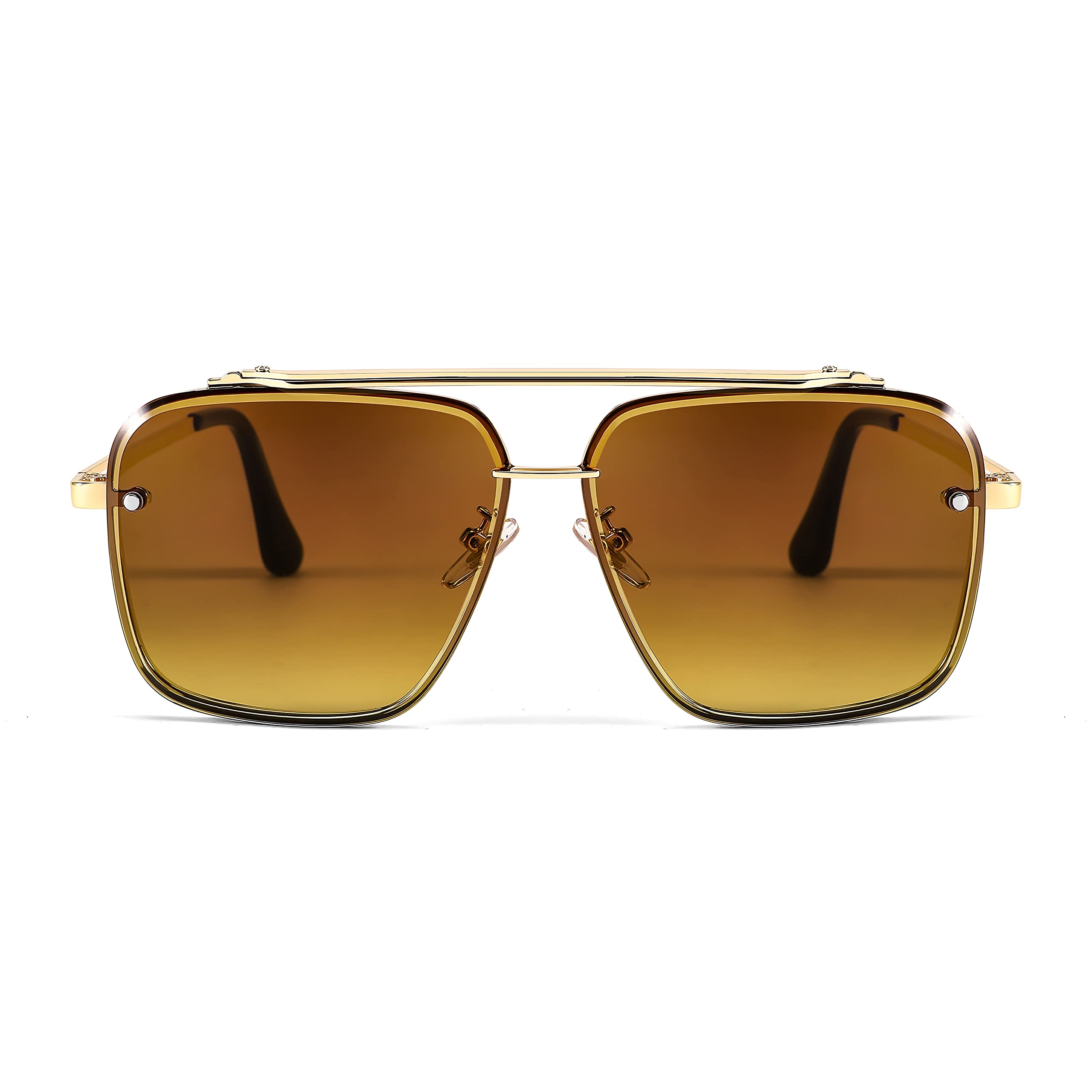 FEISEDY Sunglasses, Fashion Square Pilot Sunglasses, Vintage Metal Gradient Glasses for Men and Women, B4104
