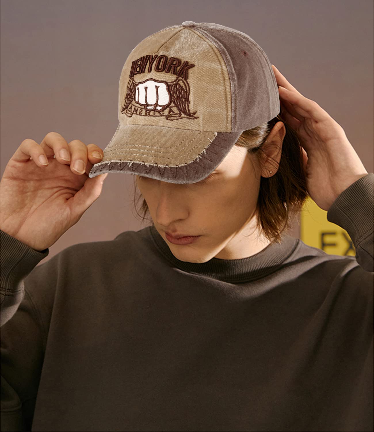 HH HOFNEN Baseball Cap Vintage Washed Distressed Cotton Hat for Men Women Adjustable Low Profile Dad Hat Plain Cap Khaki