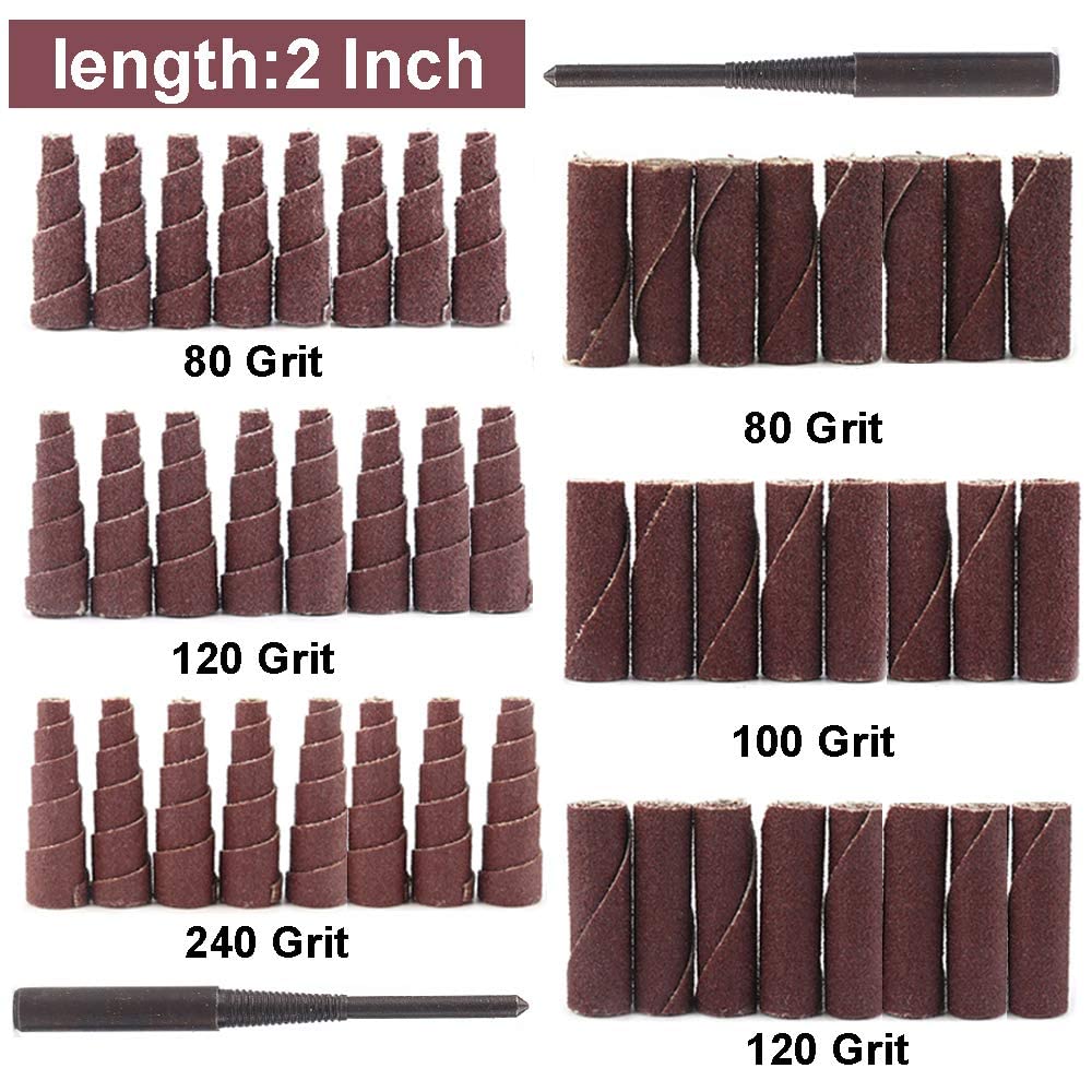 NuoDunco 2 Inch Cartridge Rolls Engine Porting Tool for Die Grinder 48 Pcs (80/100/120/240 Grit) 2-Type Cylinder Head Sanding Cone with 2 Pcs 1/4" Stem Mounting Mandrels