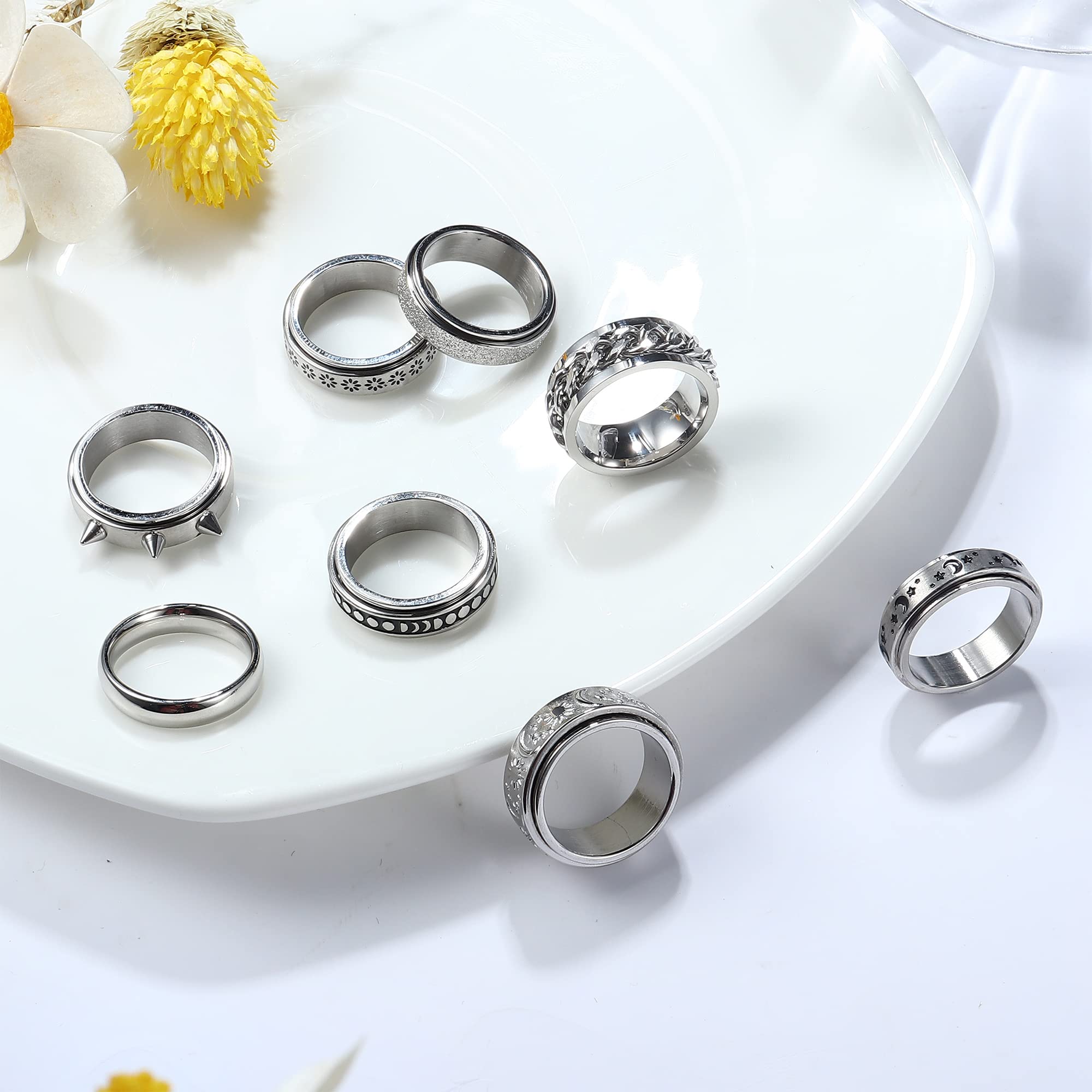 FIASASO 8Pcs Rings Set for Women Men,Size10