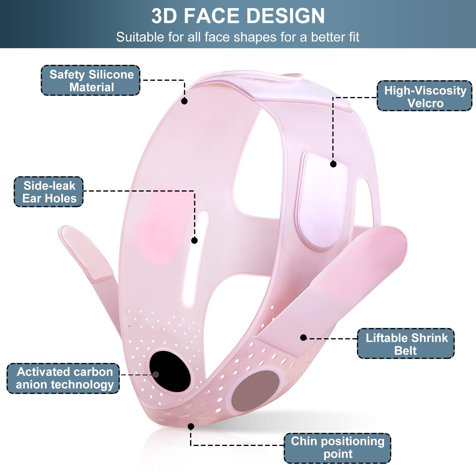 JUSRON Double Chin Reducer V Line Face Lifting Tape Face Strap, Soft Silicone Chin Strap Face Shaper to Removing Double Chin for Women and Men