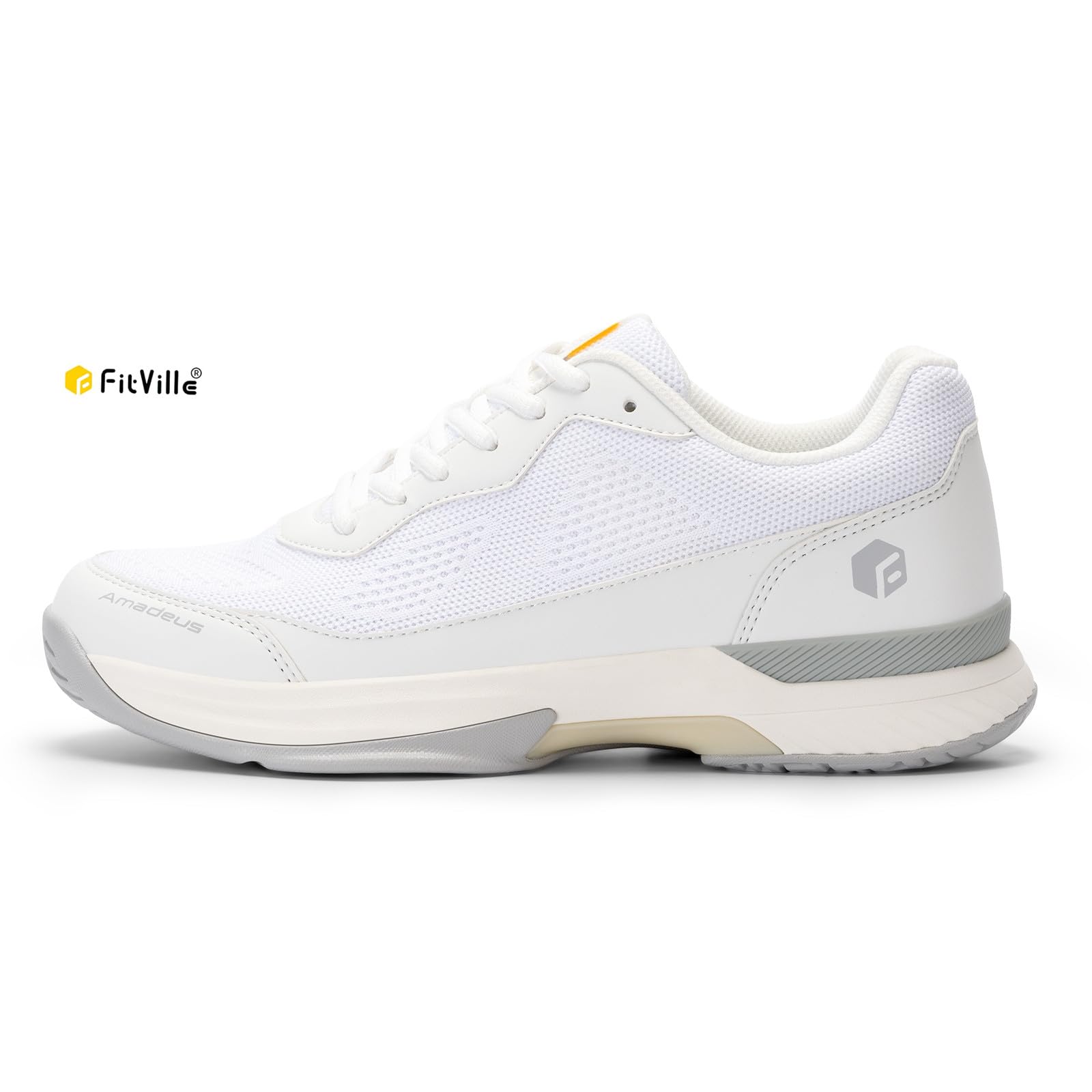 FitVille Wide Pickleball Shoes for Women Tennis Court Shoes Sneakers for Court Racquetball Athletic Shoes | Racquet Sport | Arch Support & Wide Toe Box White Grey