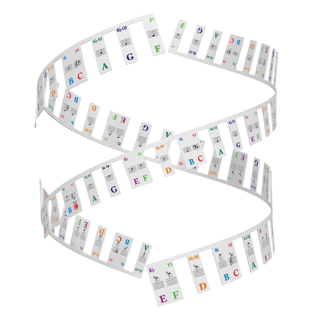 HiFan Removable Piano Keyboard Note Labels Without Sticking, 2 in 1 Piano Key Labels with Pitch Name & Staff, Durable Piano Note Labels for Beginner (88-key Standard Full Size)