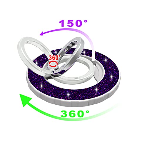 ROMSEA Magnetic Phone Ring Holder Stand, Adjustable Finger Ring Grip Collapsible Kickstand Compatible with for iPhone 14 13 12 Mag Safe Case Removable for Wireless Charging, Purple