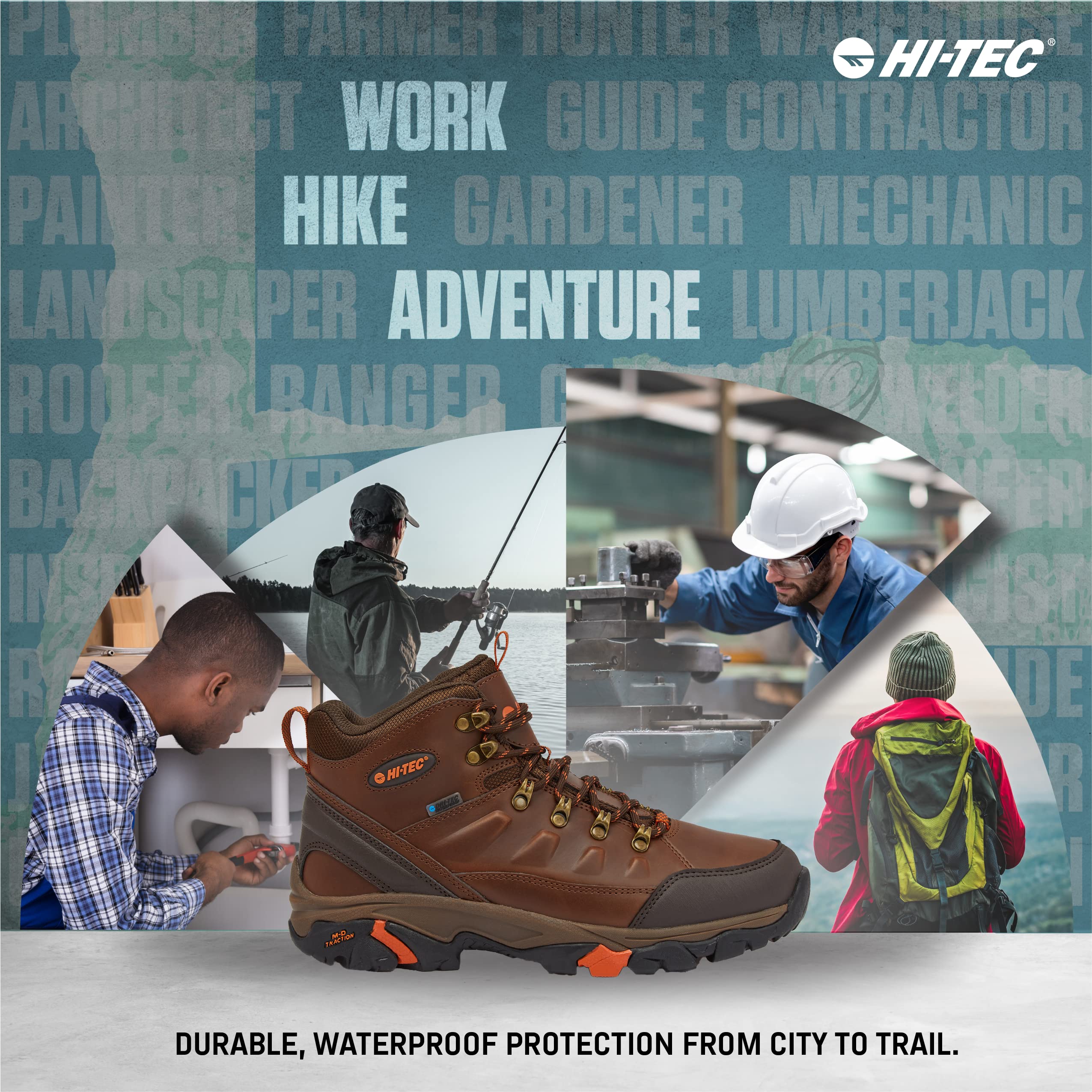 HI-TEC Acadia WP Leather Waterproof Men's Hiking Boots, Lightweight Breathable Backpacking and Trail Shoes - Medium Brown Tan, 12 Medium