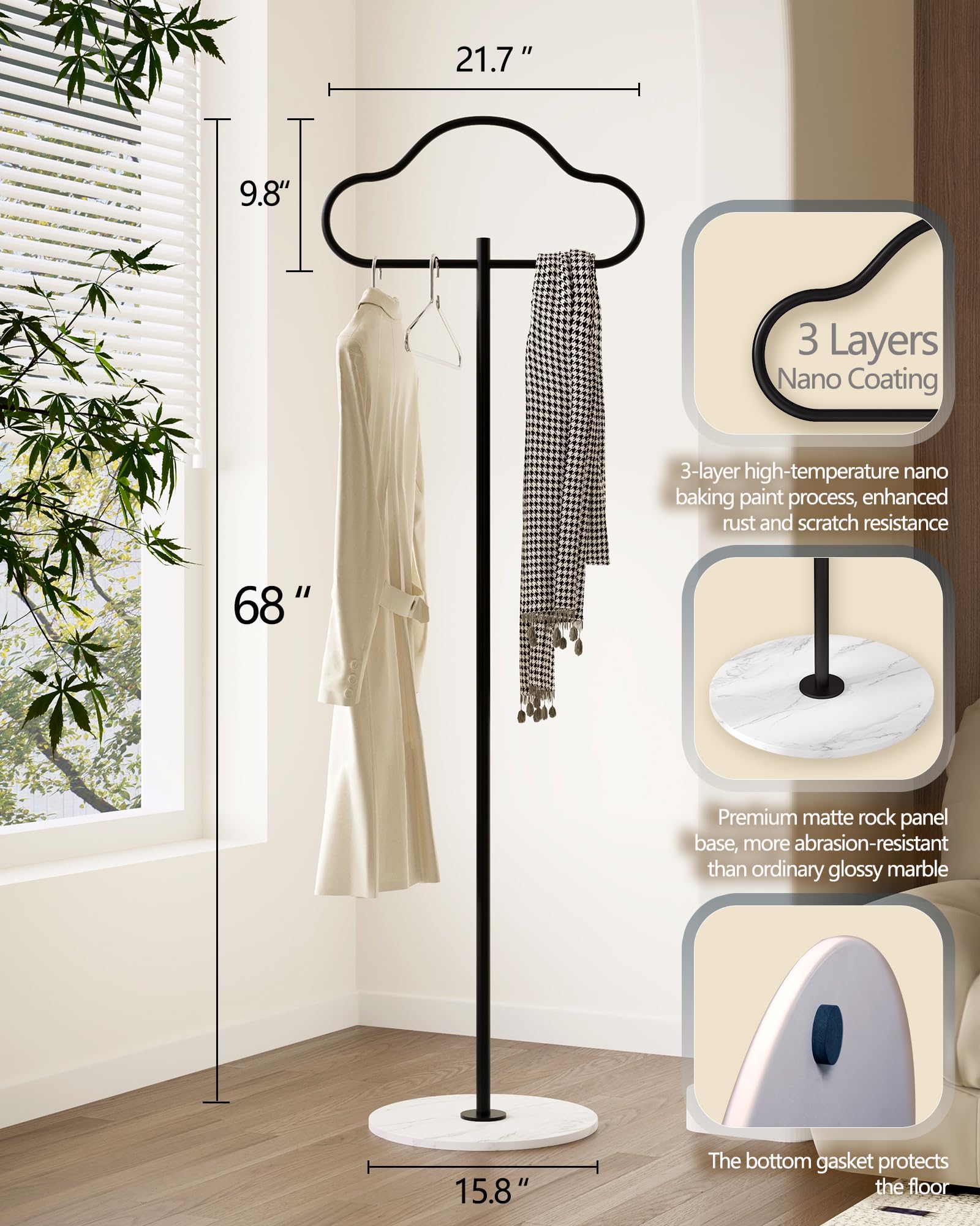 Semjar Black Clothing Rack Modern Small Garment Rack Coat Rack Freestanding,Clothes Rack Heavy Duty,Standing Coat Rack Coat Hanger,Coat Tree Stand Entryway Decor for Jackets,Suits,Hat,Dress