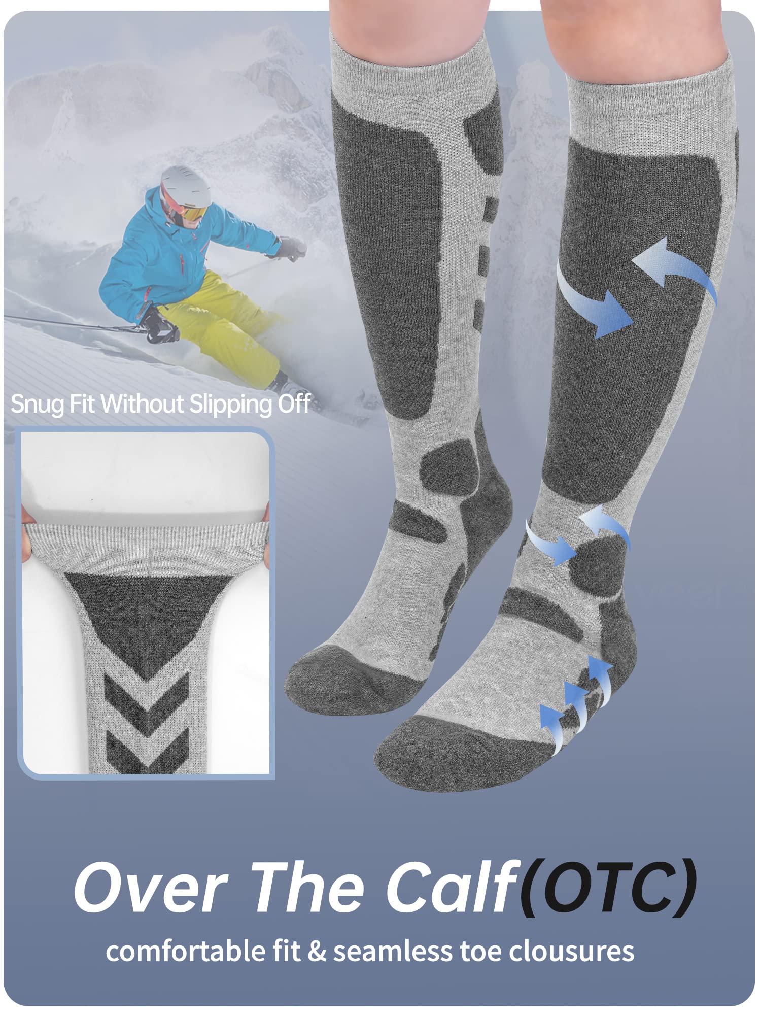 Kayzadd Skiing Socks for Men, Cold Weather Hiking Snowboarding Socks Thermal Knee High Warm Socks