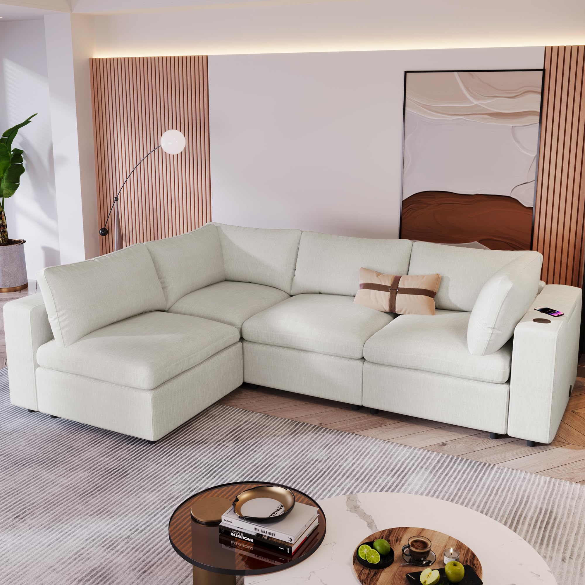 WILLIAMSPACE Modular Sectional Sofa for Living Room, Upholstered 4 Seater Sofa Couch Furniture, Reversible Couch for Apartment (Beige)
