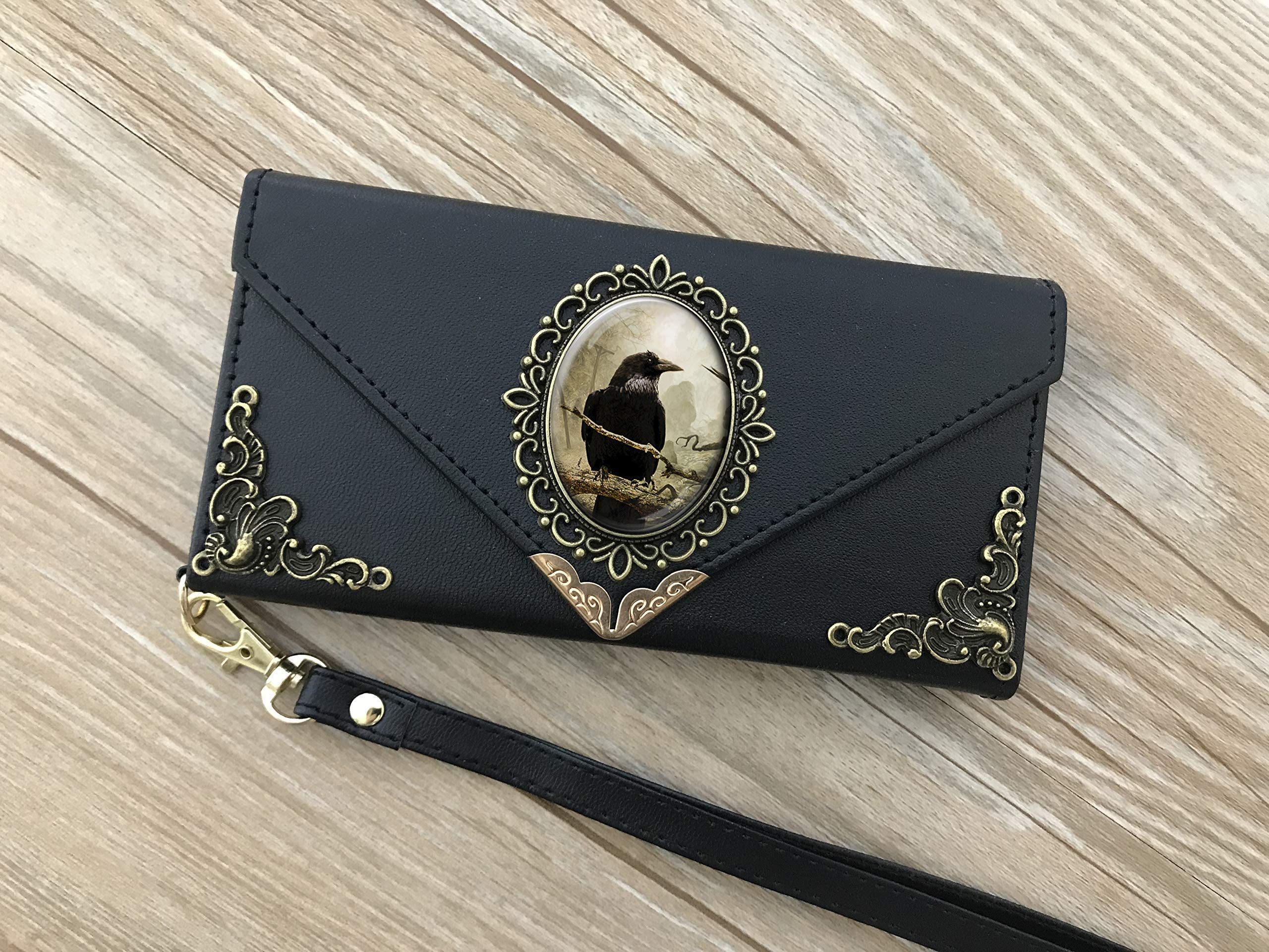 Gothic Crow phone leather wallet case for iPhone X XS XR 11 12 13 14 Pro Max Samsung S23 S22 S21 S20 Ultra S10 S9 Note 20 8 9 10 Plus Dc045