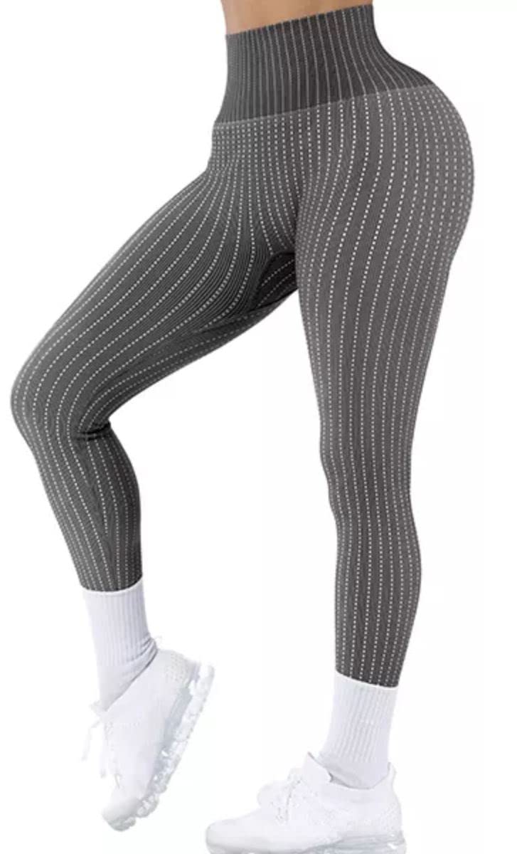 High Waisted Seamless Striped Pattern Butt Lift Scrunch Booty Workout Yoga Pants Leggings (as1, Alpha, s, Regular, Regular, Light Grey)