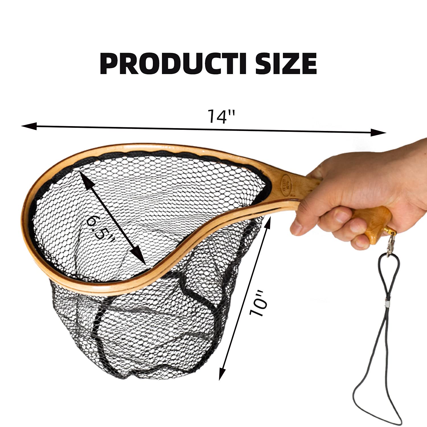 Fly Fishing net Freshwater Decor - Wooden Wading Net Handmade Wooden Frame Soft Rubber Mesh (Brown, Curved Handle)