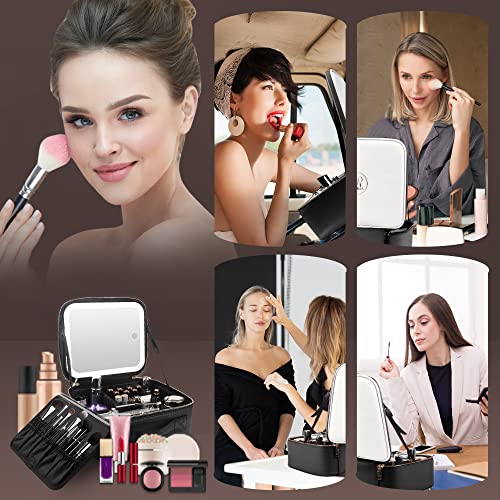 MOMIRA Makeup Train Case with Lighted and Mirror Partitionable Cosmetic Bag Travel Makeup Case Professional Cosmetic Artist Organizer, Waterproof Portable, White&Suit
