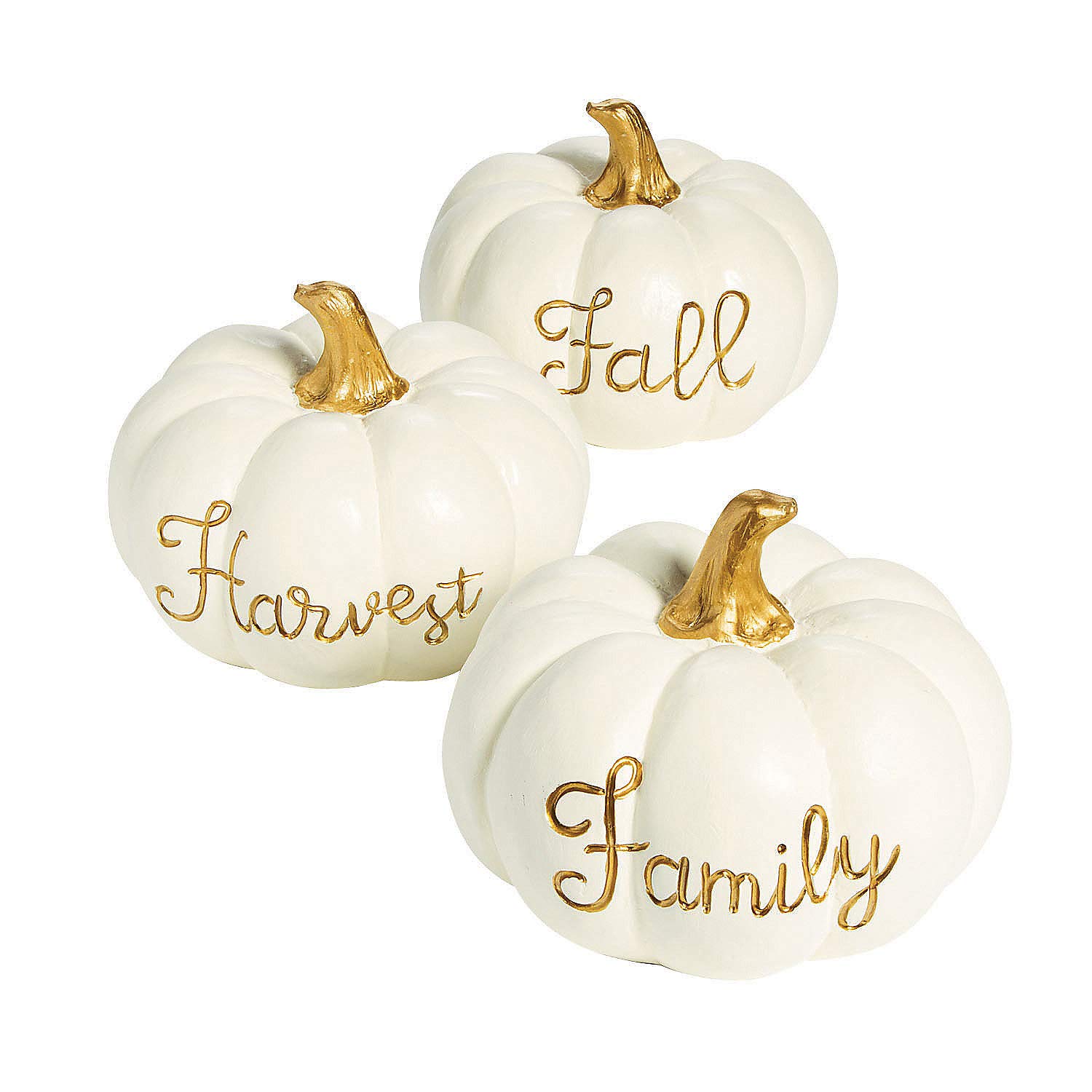 White Pumpkin with Gold Centerpieces (3 Piece Set) Fall and Halloween Home Decor
