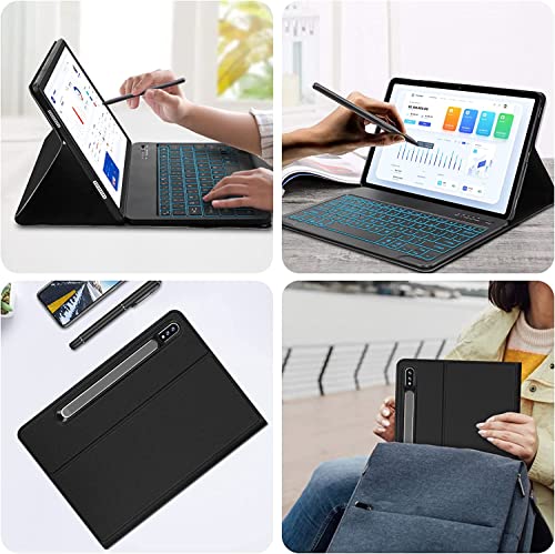 YEHOBU Galaxy Tab S8+/S7 FE 2021/S7 Plus 2020 Case, Detachable Bluetooth Backlit 12.4" Keyboard Protective Cover with S Pen Holder, Black(Tab Not Included)