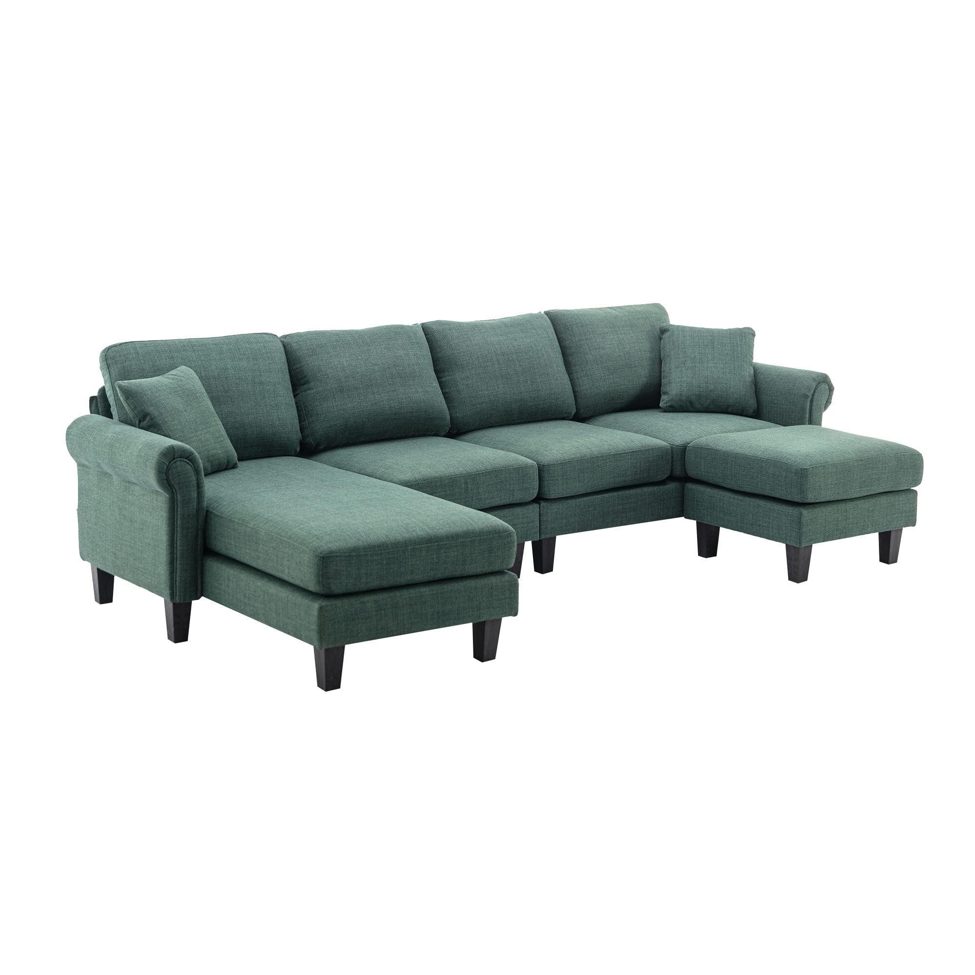 OUYESSIR U-Shaped Sectional Sofa Couch, 4 Seat Sofa Set for Living Room, Convertible L-Shaped Linen Couch Set with Chaise Lounge, Ottoman and Pillows,109 inches (Emerald Green)