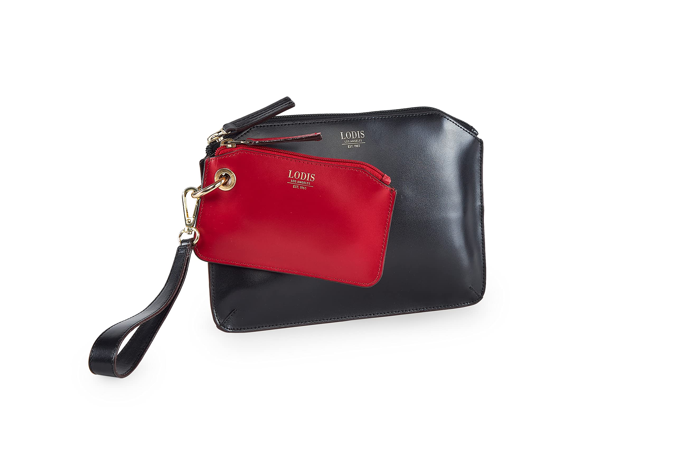 Lodis Women's Lisa (Set of 2), Genuine Leather, Cell Phone Wallet, Multi Card Organizer Wallet Purse (Black-Red)
