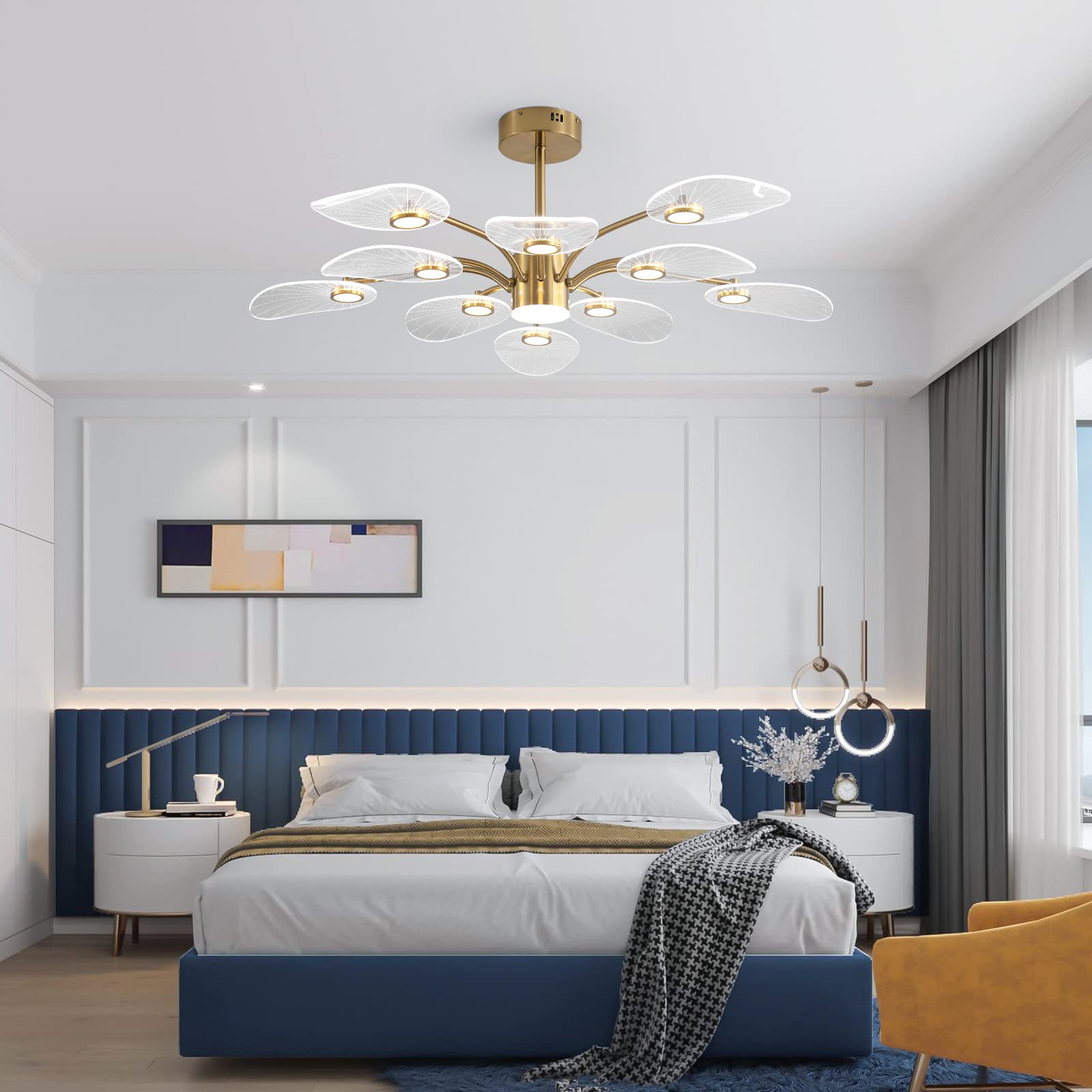 Ganeed Modern Sputnik Chandelier,56W Dimmable LED Pendant Light with 10 Lights,Gold Plating Branch Chandeliers Mid Century Hanging Light for Dining Room, Bedroom,Living Room,Kitchen,Hotel