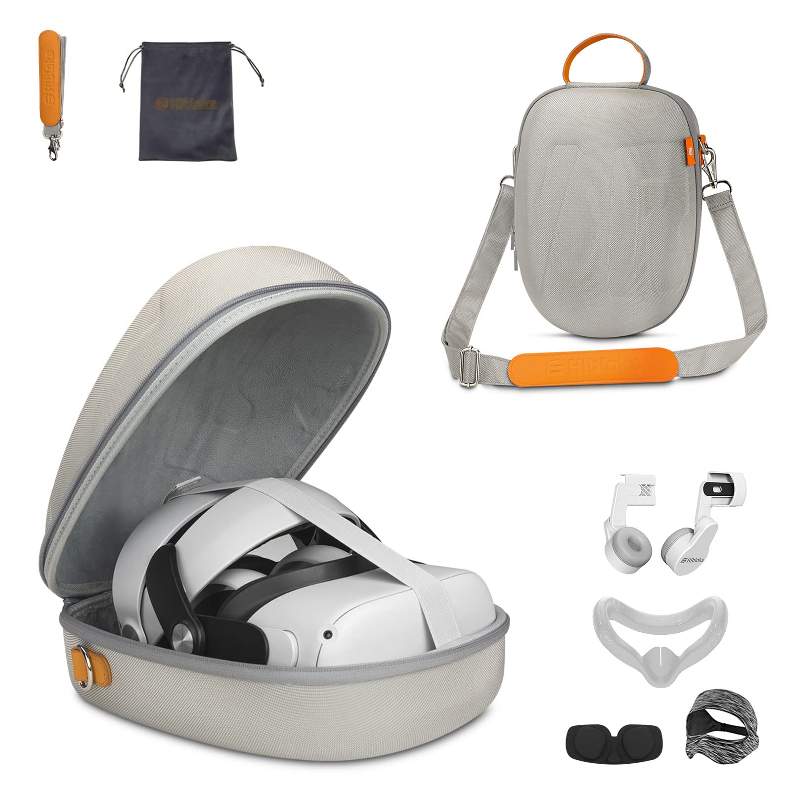 HiBloks Carrying Case for Meta/Oculus Quest 2 Headset with Head Strap & Controller, Includes Oculus Quest 2 Accessories Ear Muffs, Face Cover, Masks Sweat Band & Lens Cover (kit)